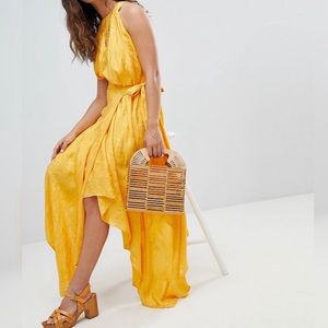 ASOS | Dresses | Asos Nwt Yellow Satin Drape Halter Midi Dress | Poshmark